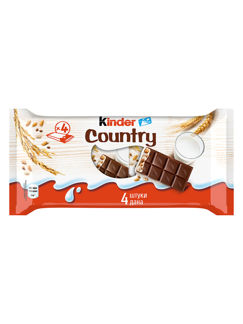 Шоколад Kinder Chocolate Country молочный со злаками, 94г
