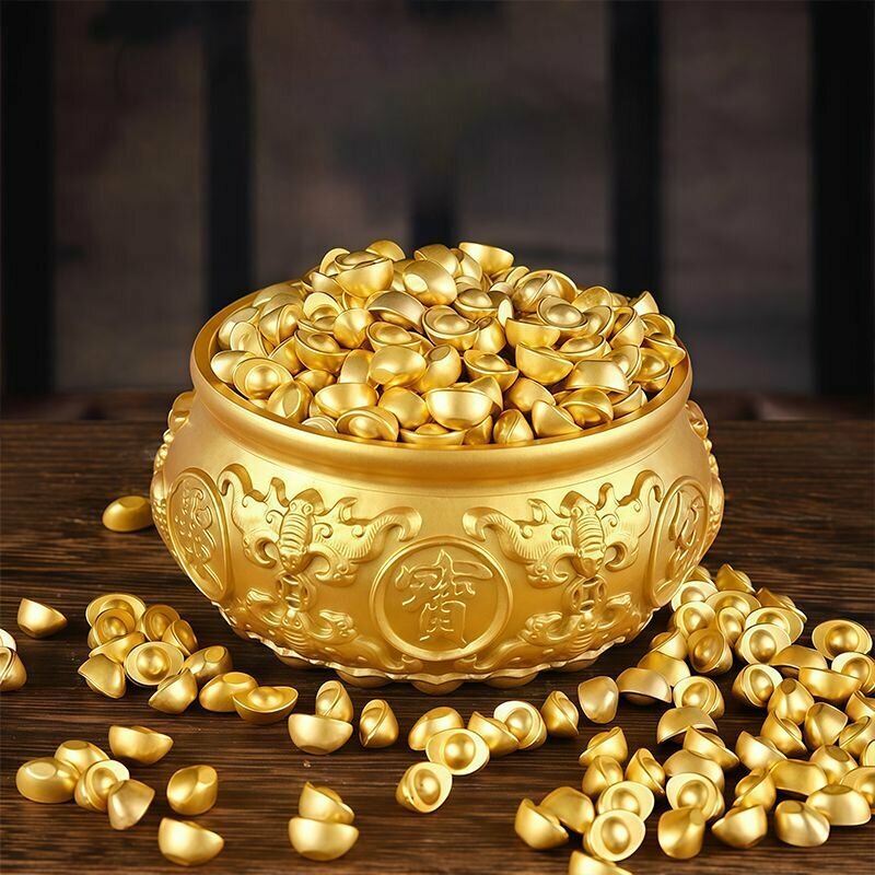 Сплошной золотой слиток, украшение богатства, золотой слиток, сокровищница, семена дыни, подарок на новоселье, привлекающий богатство домашний декор, открывающий декор