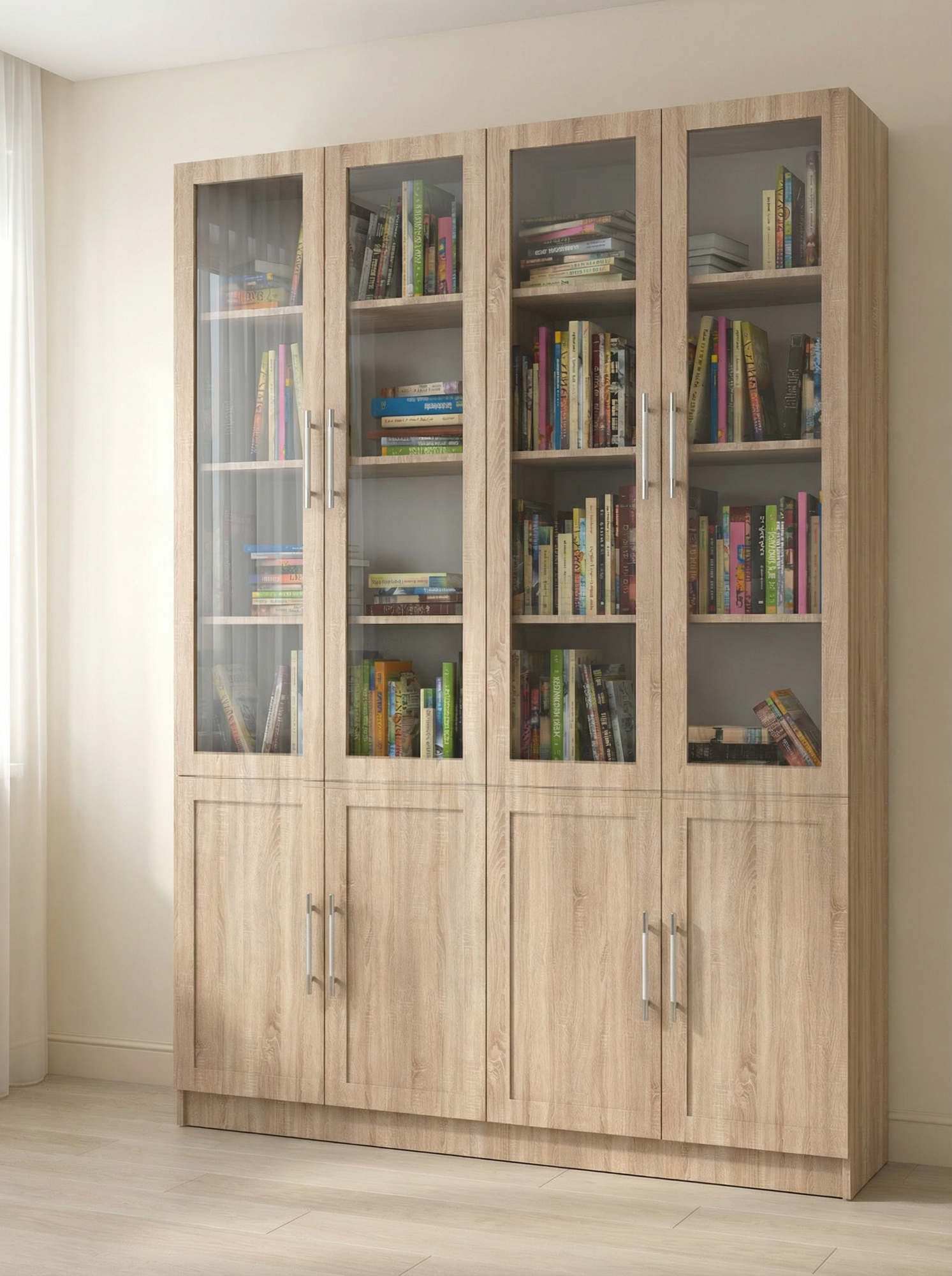 Шкаф книжный четырехстворчатый Вита 4-3, ШхГхВ: 136х38х210 см, дуб сонома