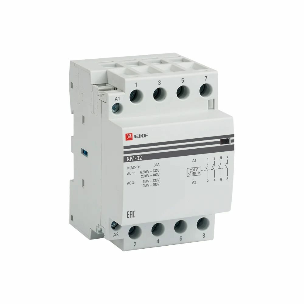 Модульный контактор EKF 32А, 3п, 220В, 2NO, КМ ЭКФ km-3-32-40
