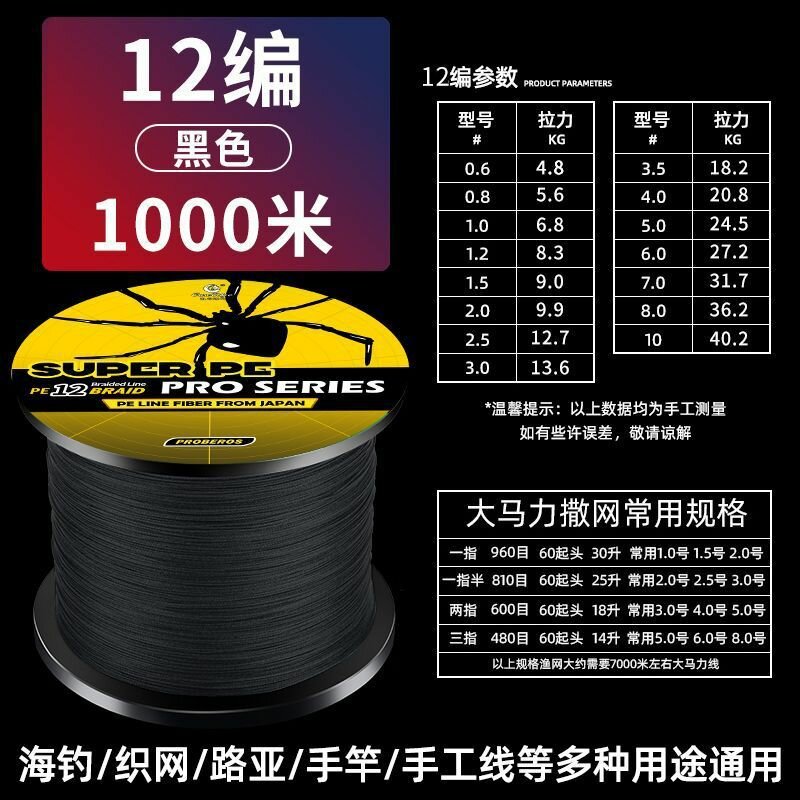 16-прядная прочная леска из полиэтилена для крупной рыбы, специальная леска для морской рыбалки, якорная рыбалка, черная основная леска, прочная и устойчивая к укусам плетеная леска для воздушного змея