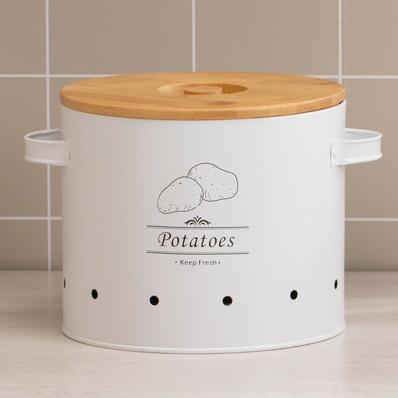 Банка для хранения картофеля с бамбуковой крышкой, дышащая коробка для овощей, металлический контейнер для хранения картофеля, лука и чеснока