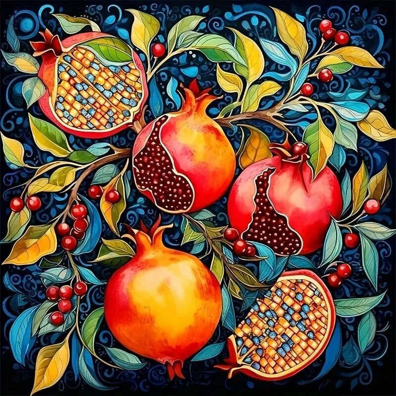 Алмазная мозаика "Плод граната" / Алмазная вышивка / Круглая картина стразами Полная выкладка 45х45CM(без подрамника, без рамки)