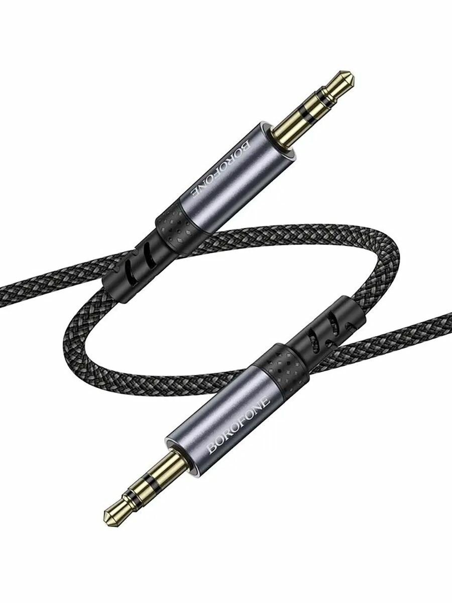 Аудиосоединитель Borofone BL24 AUX 3.5мм-3.5мм Jack, 1 метр, металлик / кабель для наушников / провод аукс в машину