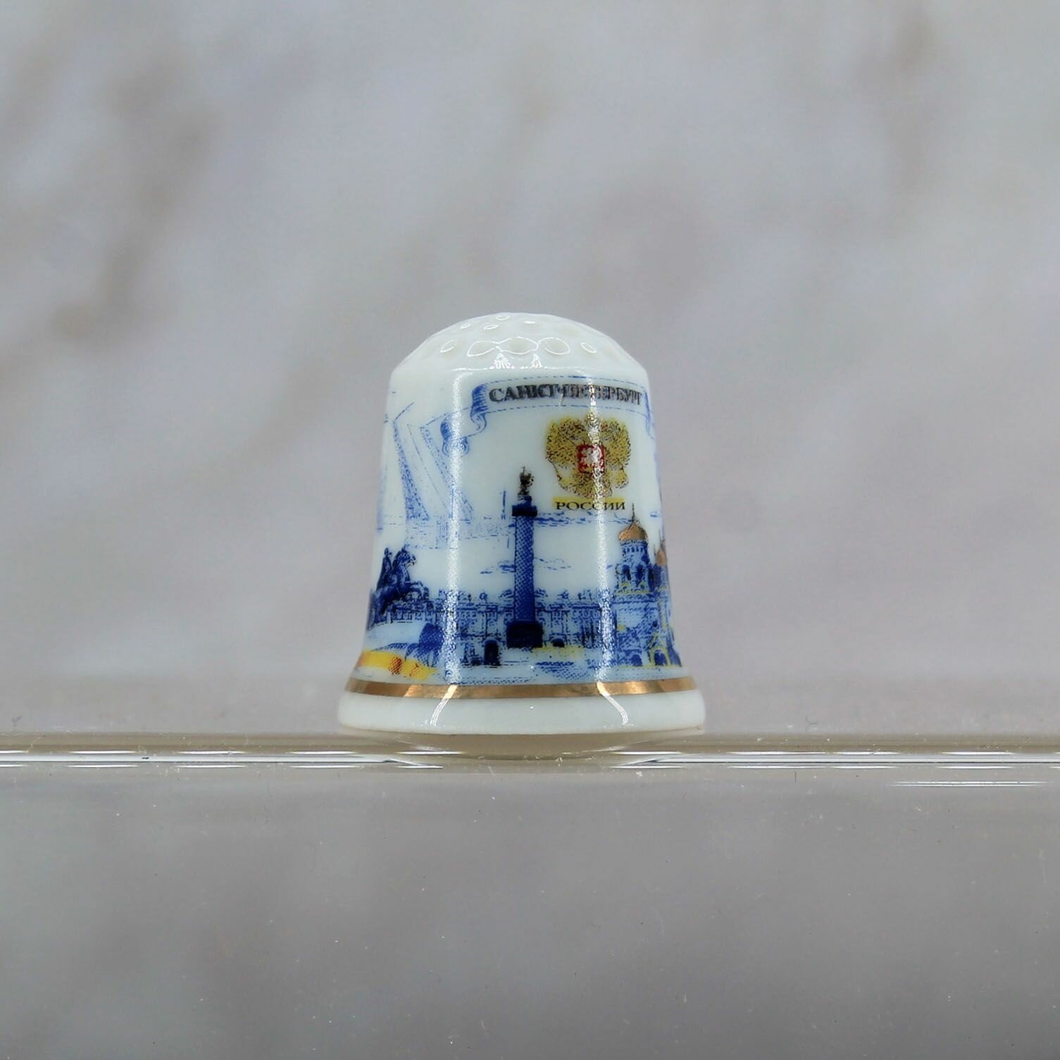 Наперсток фарфоровый "Санкт-Петербург" , 3 см, цвет белый с синим
