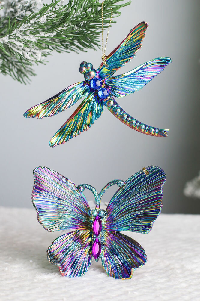 Набор подвесных украшений дуэт 'ночное небо' - стрекоза И бабочка, пластик, 10 см, 2 шт, Kurts Adler T3085-набор