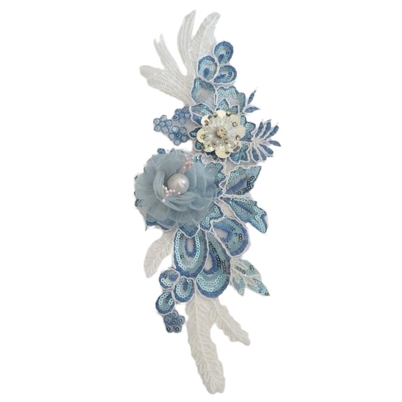 1Шт 3D Кружева Жемчужный Цветок Блестки Воротник Аппликация Вышивка Сетка Вырез Патч DIY Швейное платье Аксессуары Для Одежды