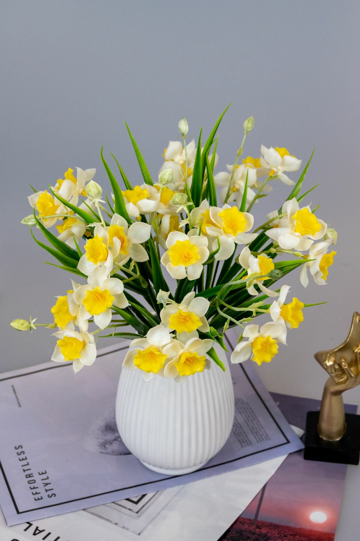 Искусственные цветы Букет нарцисс силикон кремовый 30 голов 10 веток 37см 2 букета