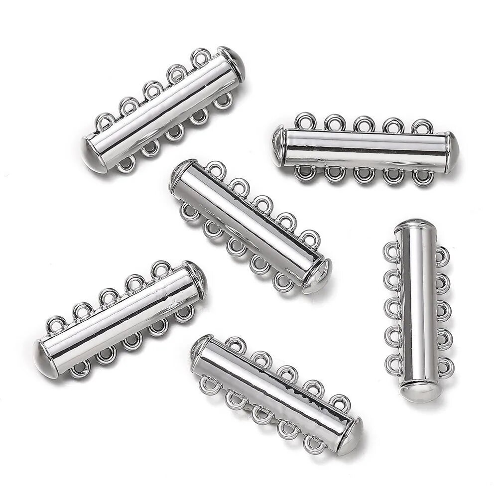 Замок/ застежка слайдер для украшений 5 шт, Для многорядных браслетов. размер 10.5x28.5 мм, цвет родий.