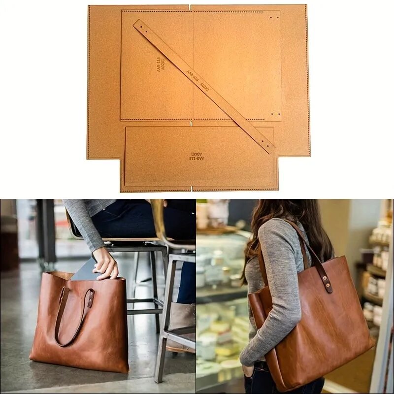 Лекало для кожи из крафт-картона, шаблон сумки-тоут 38x33 см многоразовое DIY лекало для ручной работы, точная разметка и жесткость для пошива кожаных сумок
