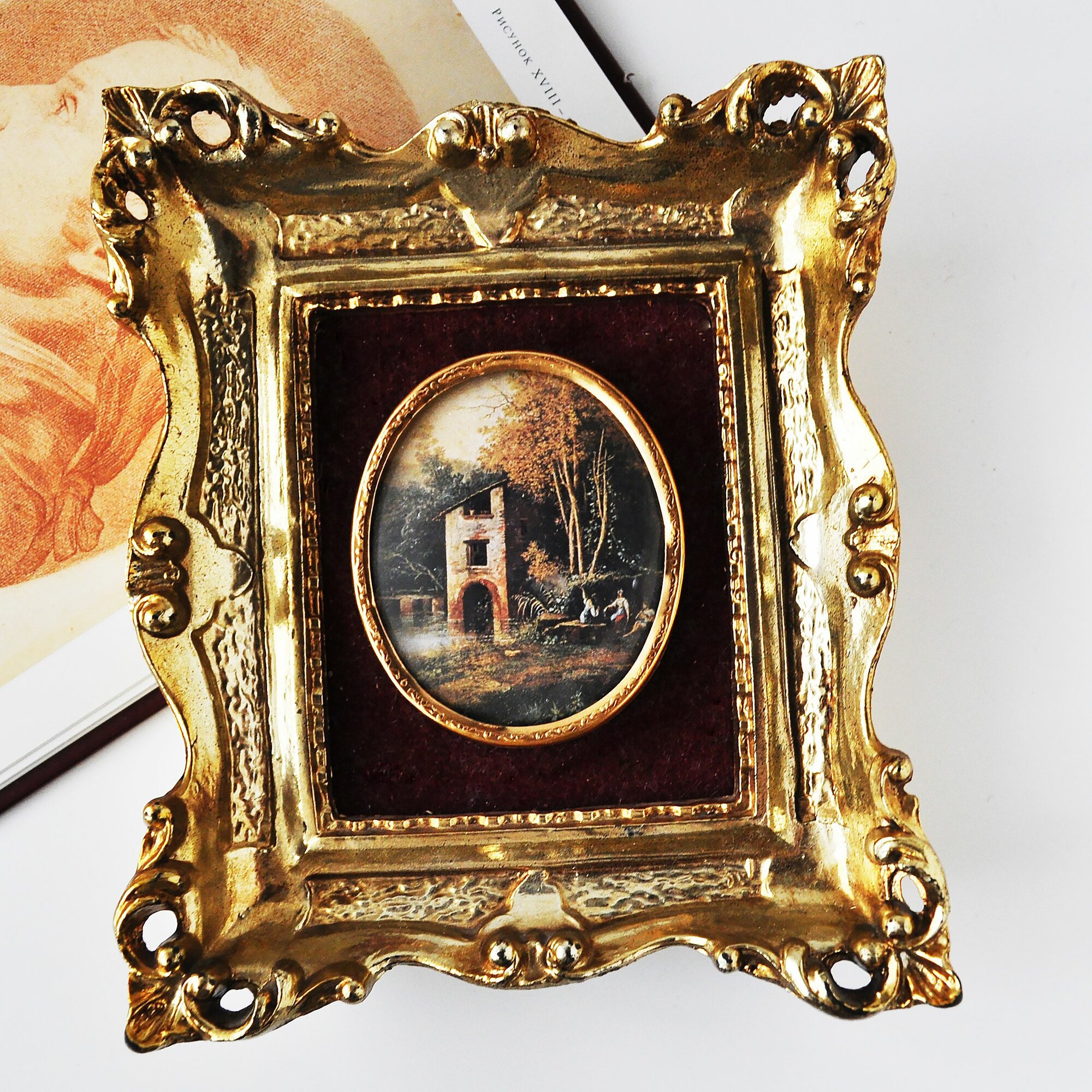 Винтажный настенный декор "Пейзаж". Пластик, деколь, текстиль. Италия, середина ХХ века.