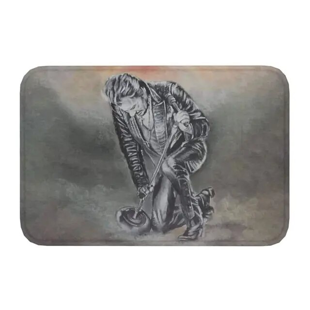 Придверный коврик с изображением Джонни Холлидея и Вулфа, нескользящий, быстросохнущий, французский певец, рок-звезда, придверный коврик, для кухни, балкона, входа.