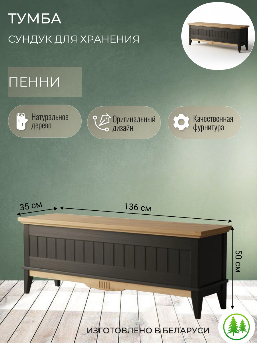 Тумба сундук для хранения деревянная, напольная Пенни блэк/антик 24