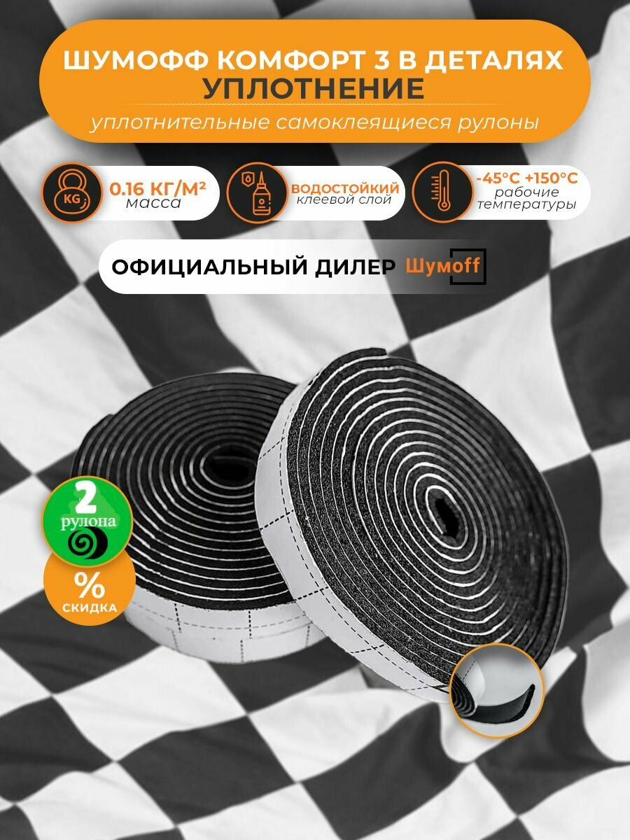 Шумоизоляция/Уплотнение/Теплоизоляция Шумофф Комфорт 3 в деталях 2 рулона