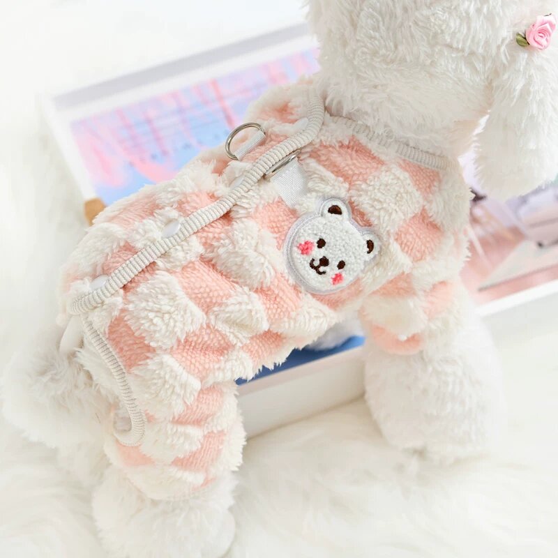 Флисовая шуба для собак на четырех лапах с застежкой сзади, для поводка, для собак пород Тедди, Бишон, одежда для