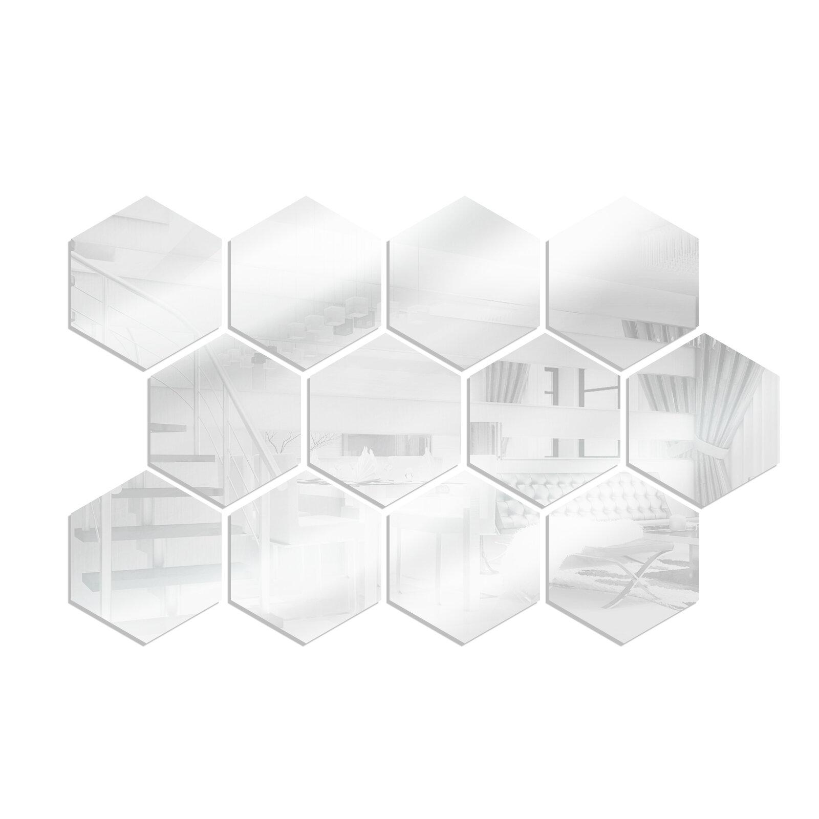 12 ПКС Наклейки для стены Зеркальные Шестиугольник Деревянные Удаляемые Акриловые Декоративные Зеркало DIY Декор для Дома Спальня Ванная Комната Гостинная Цвет Серый Черный Золотой Красный Размер Каждая сторона 10см Ширина 20см Высота 17см С Наклейкой