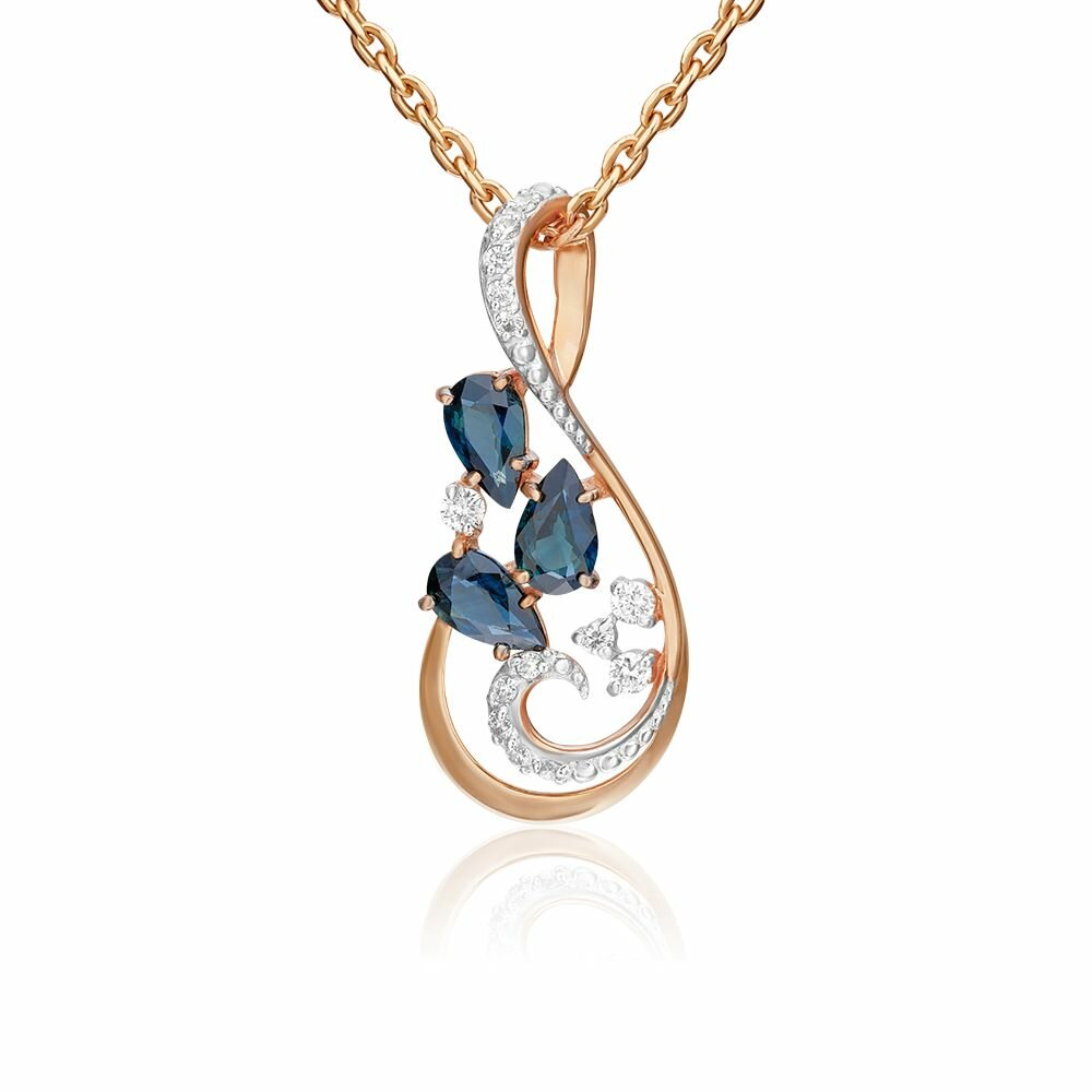 Подвеска, красное золото, 585 проба, сапфир, бриллиант