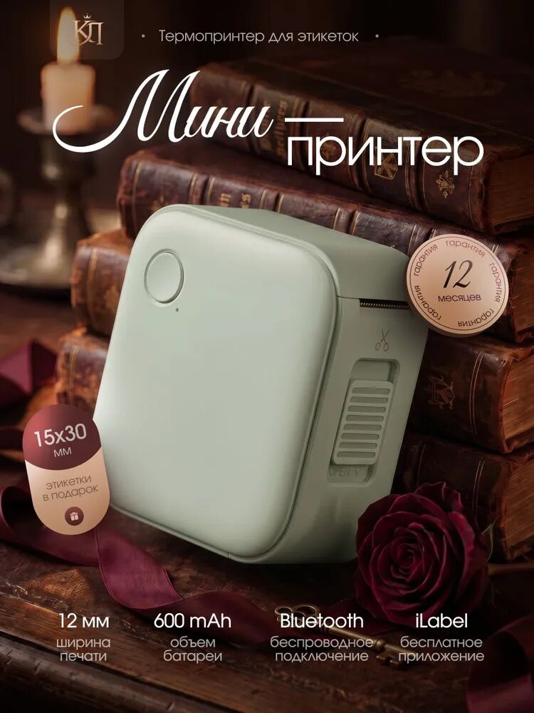 Мини принтер для этикеток/наклеек Detonger P2, зеленый