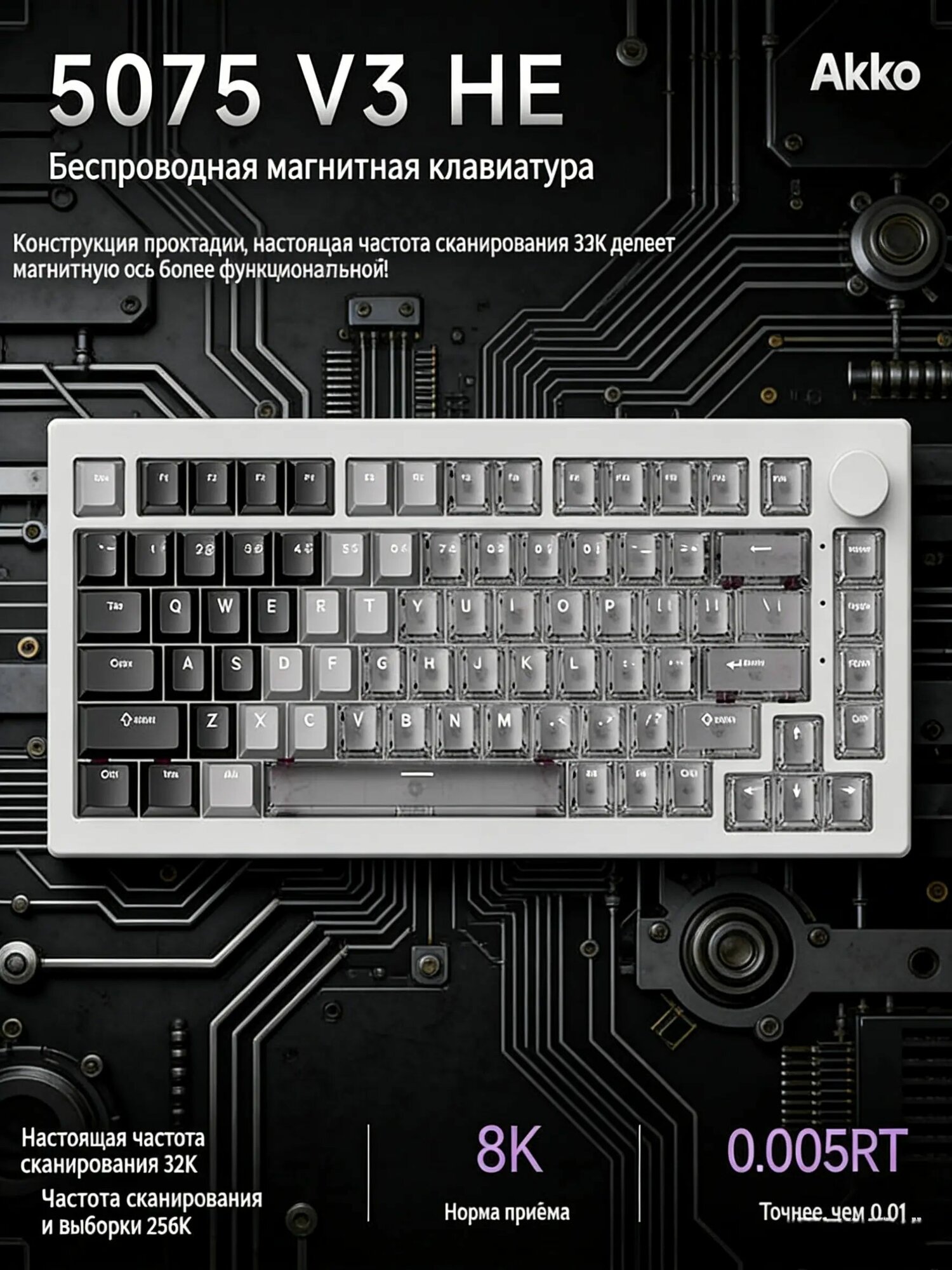 AKKO 5075V3HE эргономичная клавиатура для геймеров с магнитными переключателями
