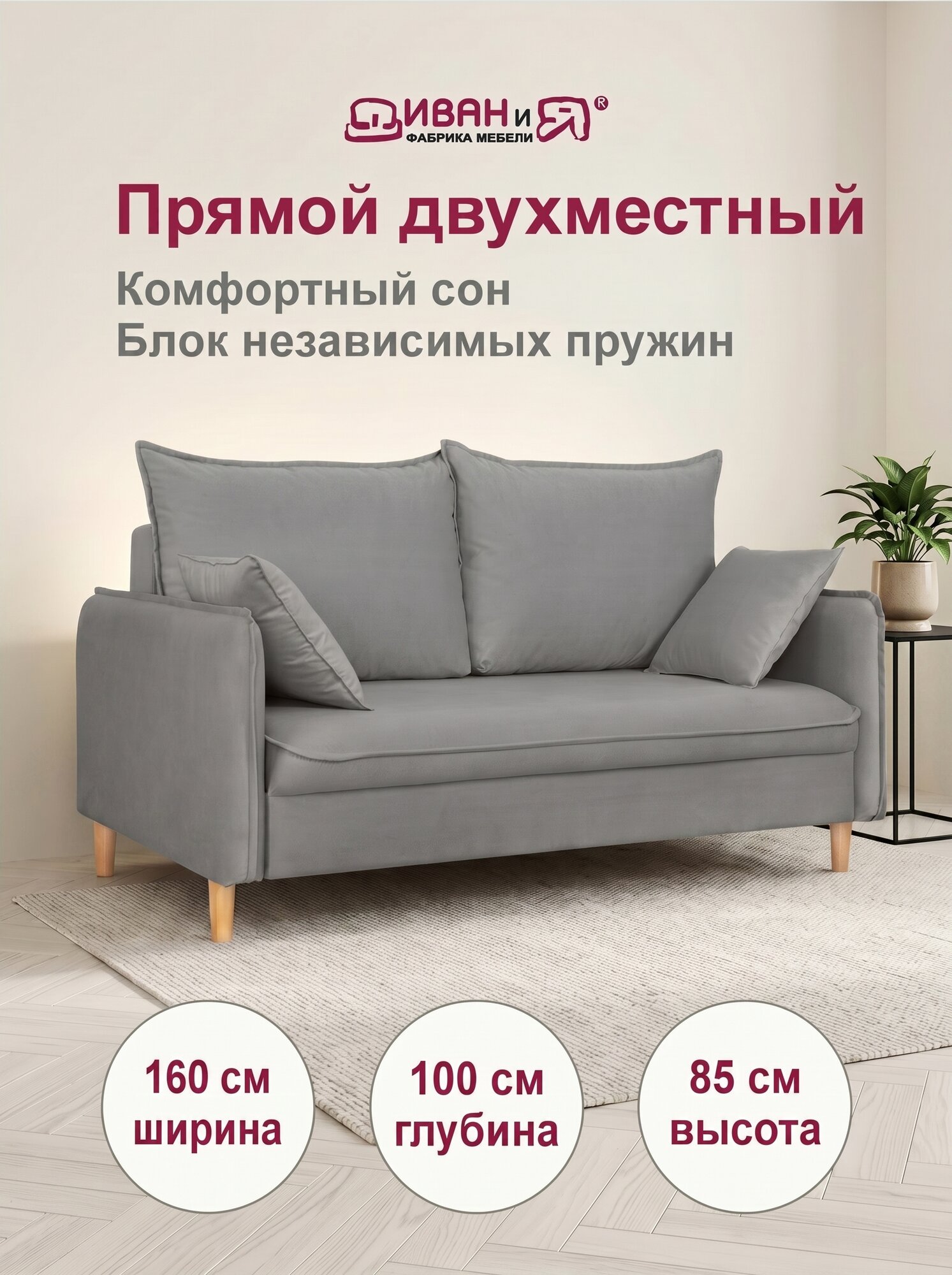 Диван-кровать Ханс на блоке независимых пружин, 160х100х85, спальное 138х195