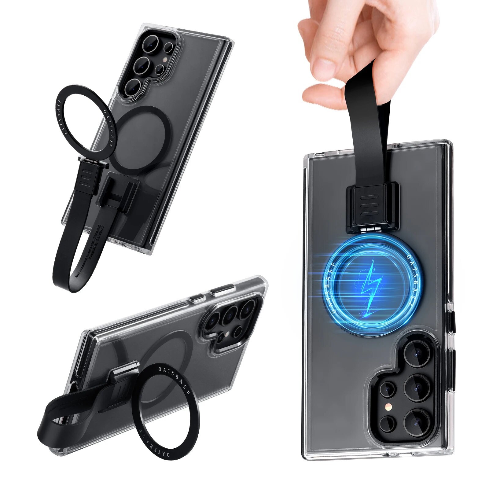 Прозрачный чехол Oatsbasf для телефона Samsung Galaxy S24 Ultra с Magsafe 360° ° Защитный Black