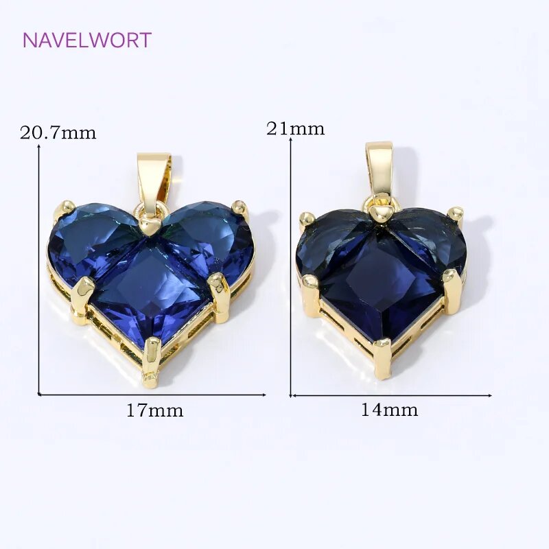 NAVELWORT Подвески-сердечки из латуни с позолотой 18K Синий, 20.7x17mm-2 pieces, 18K Gold Plated