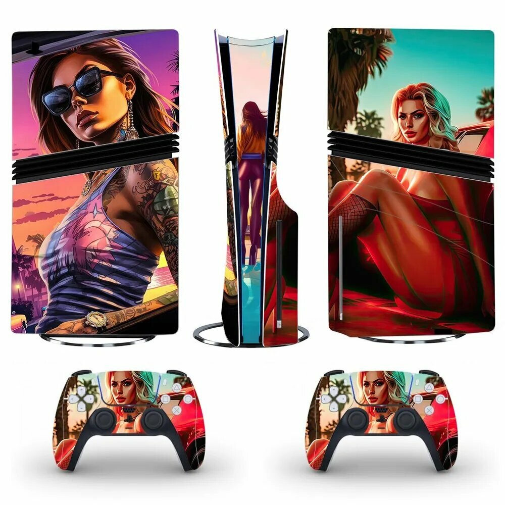 1 шт, высококачественная красочная виниловая наклейка для Sony PlayStation 5 Pro Версия на CD-ROM и 2 контроллеров