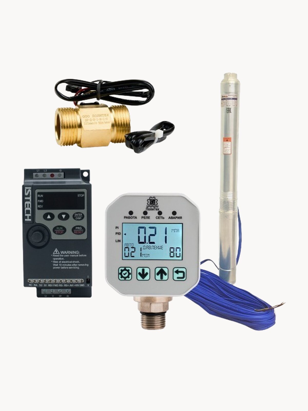 Профессиональная версия контроллера давления ПолиТех с функцией управления частотным преобразователем и RS-485 (20 атм, 1/2)