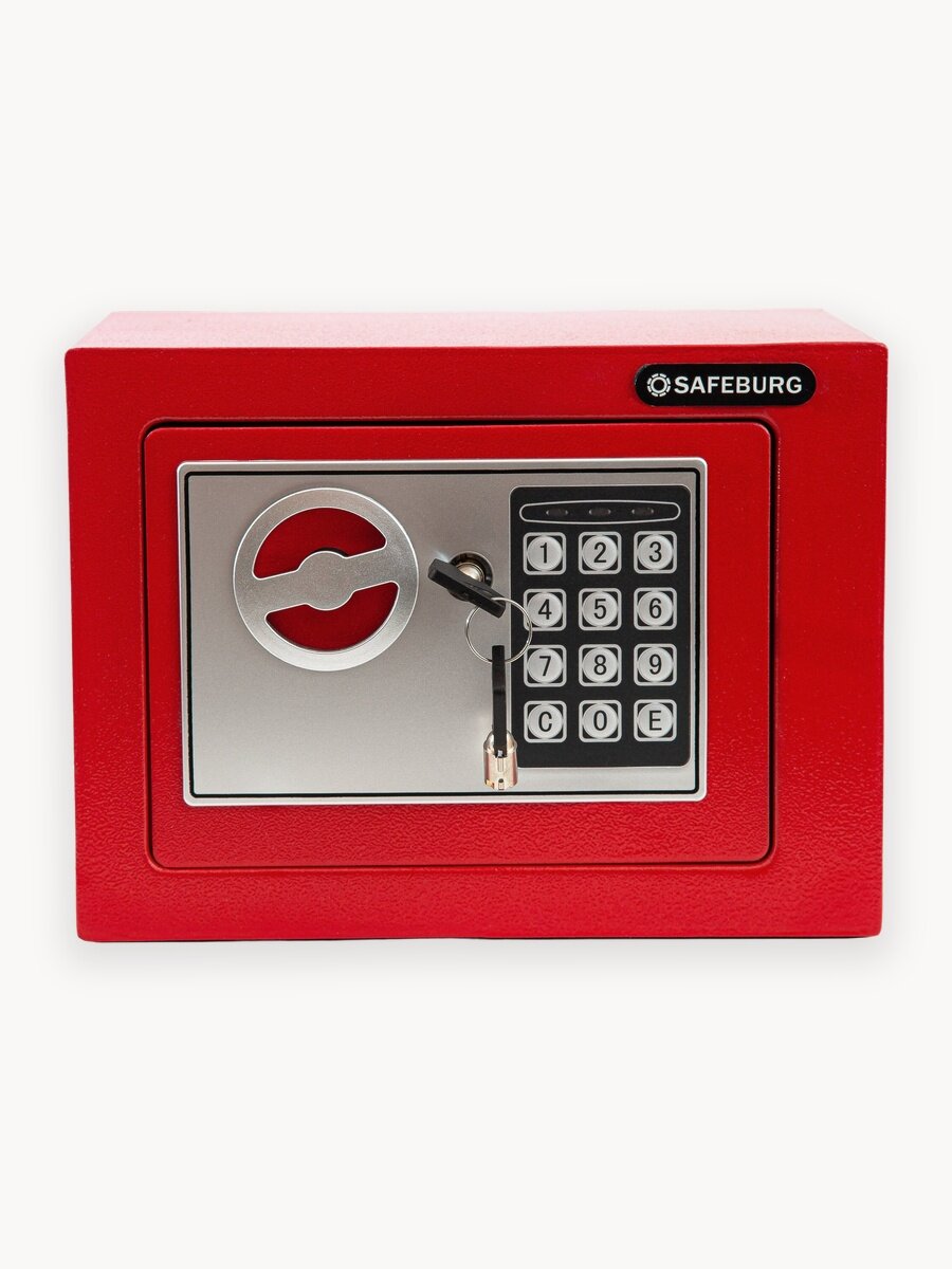 Сейф для денег и документов SAFEBURG SB-170 RED, 17х23х17 см, электронный кодовый замок, мини сейф для дома, красный