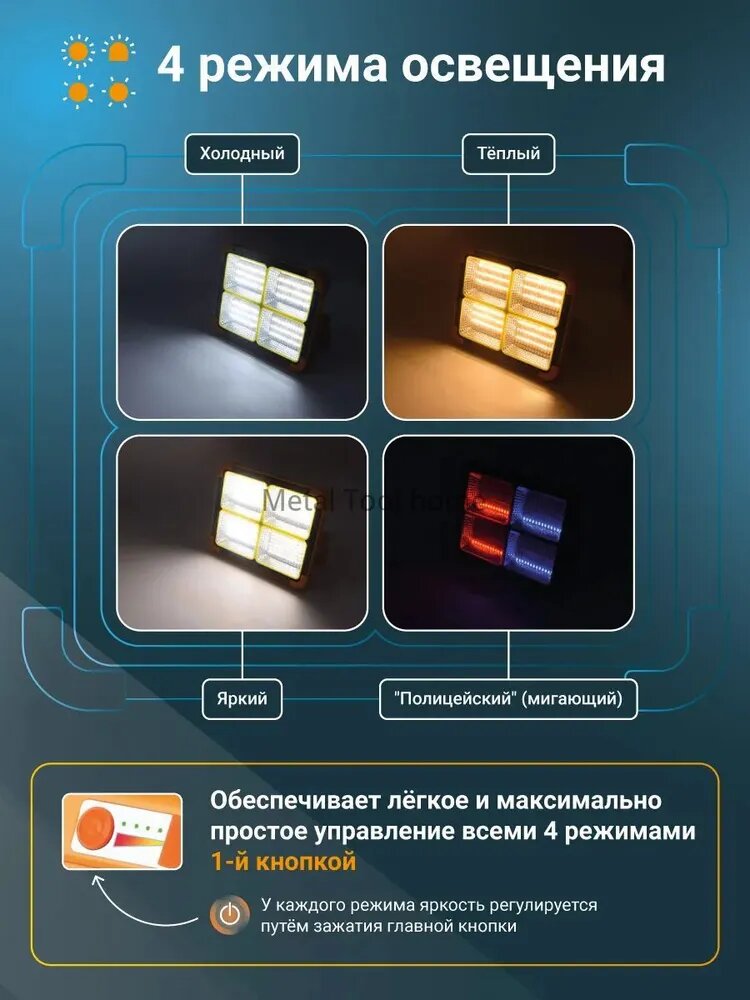 Фонарь-прожектор аккумуляторный светодиодный D8, 336 диодов, 8000 мАч, IP66, Power Bank, оранжевый — фото 1