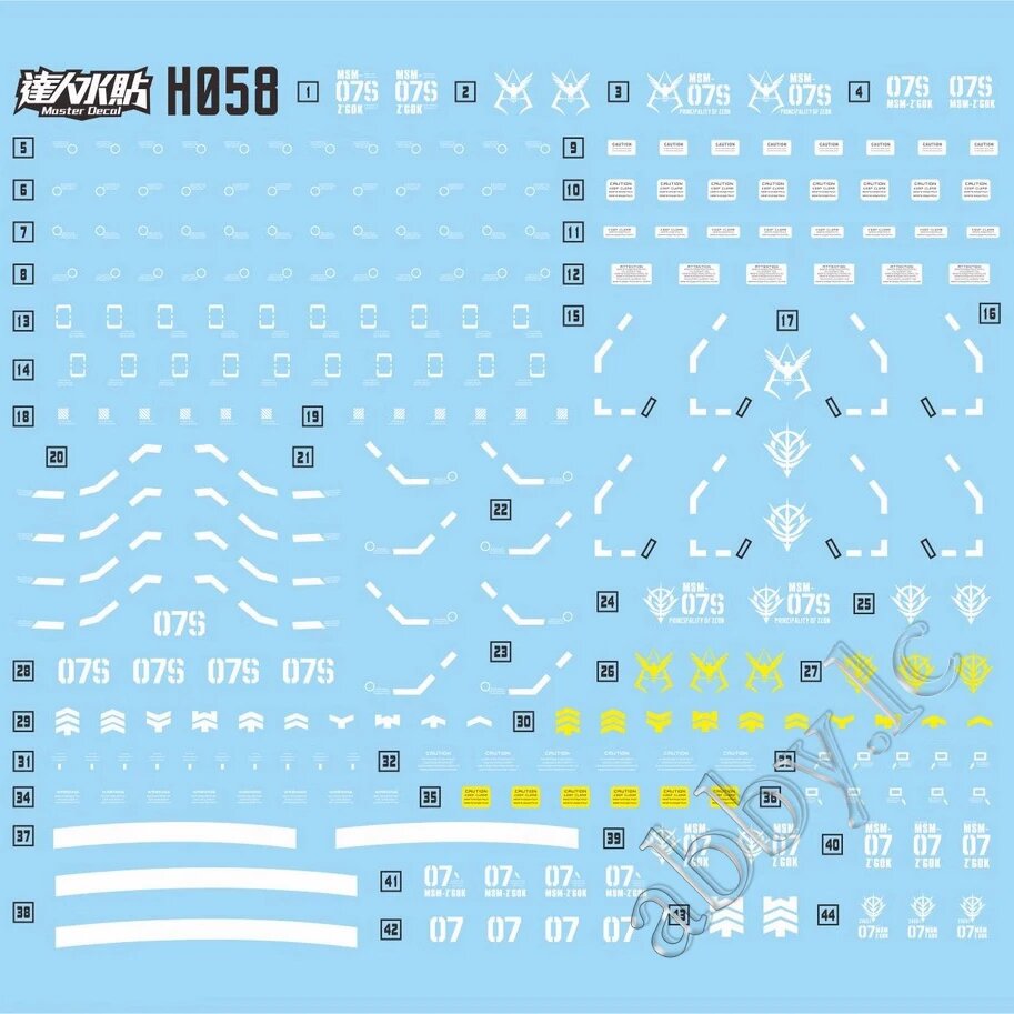 Для HG 1/144 MSM-07 Z'Gok 1x D.L Master Water Slide Предварительно вырезанная наклейка с УФ-светом React MSM-07S Commander Type High Grade HGUC