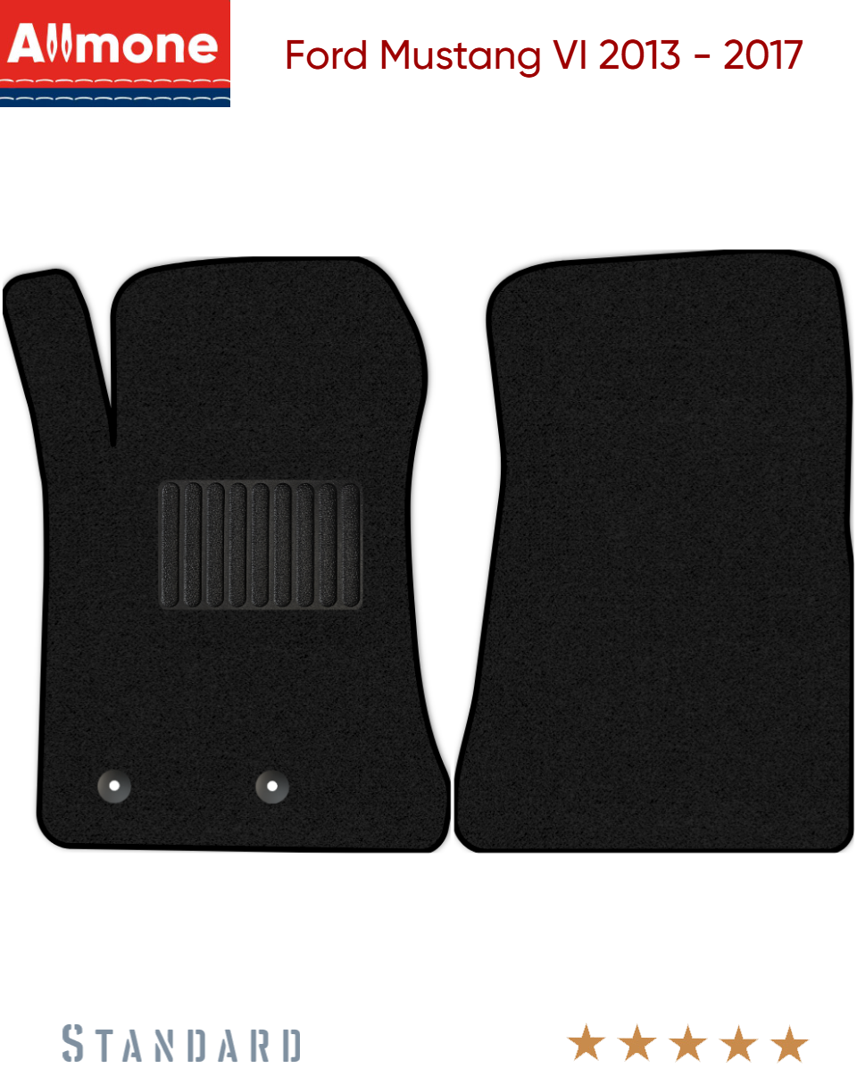 Ворсовые коврики для Ford Mustang 6 (купе) 2013 - 2017, черные, 2шт, автомобильные, передние, Стандарт / Форд Мустанг 6