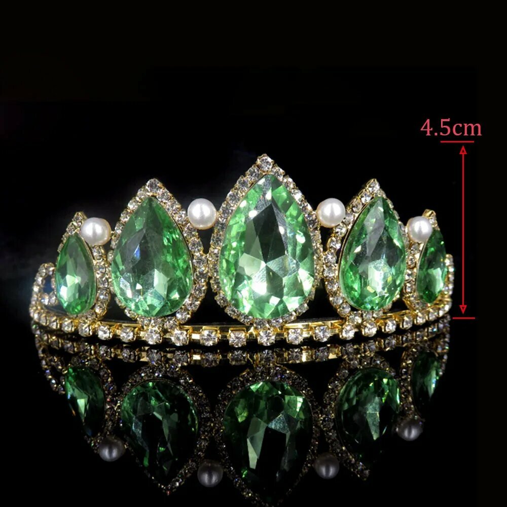 AINAMEISI Золотая тиара-гребень с кристаллами Изумрудный, 5