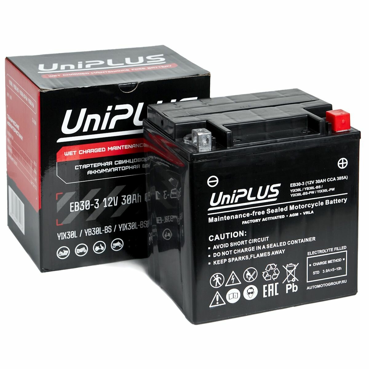 Аккумулятор Leoch UniPLUS EB30-3 (12В 30Ач 385А 165х125х175мм) обр. пол.