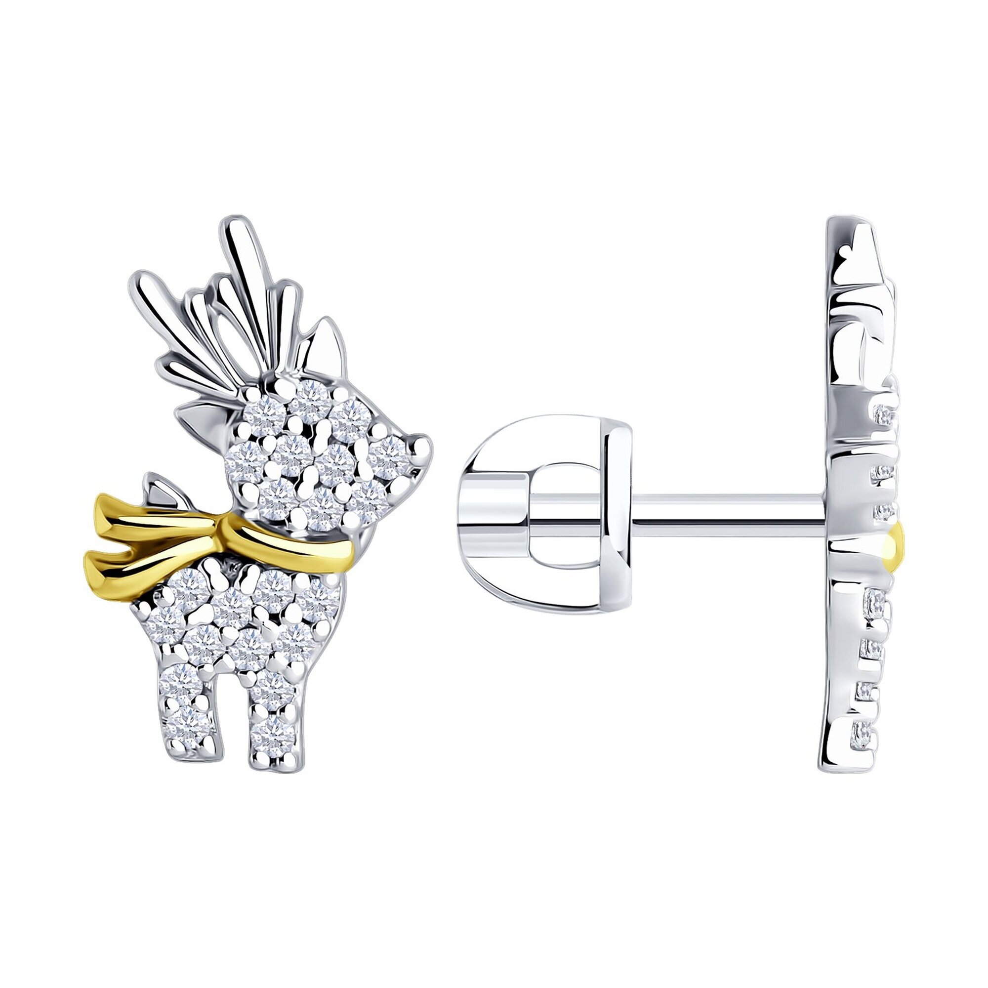 Серьги пусеты, серебро, 925 проба, родирование, фианит