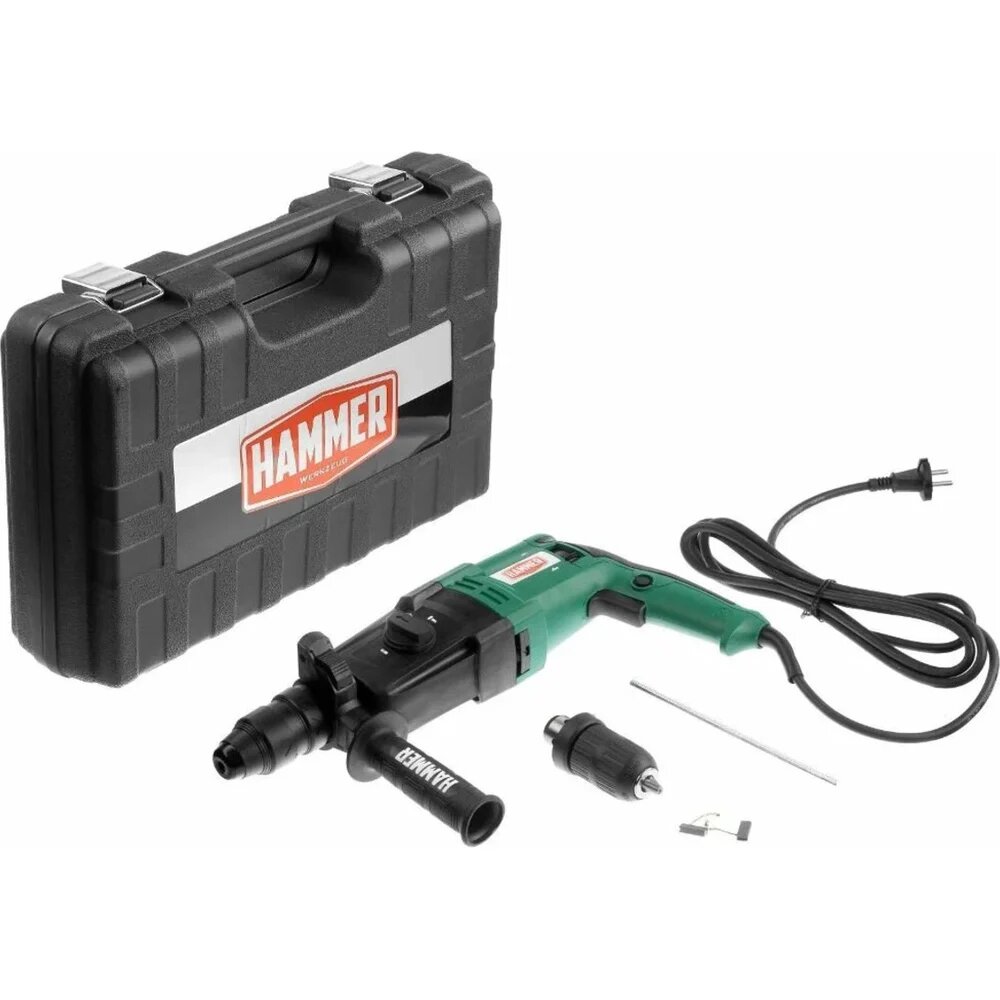 Перфоратор Hammer 850 Вт sds+ 26 мм, 3 режима, кейс, щеточный двигатель, легкий доступ к щеткам, режим долбления