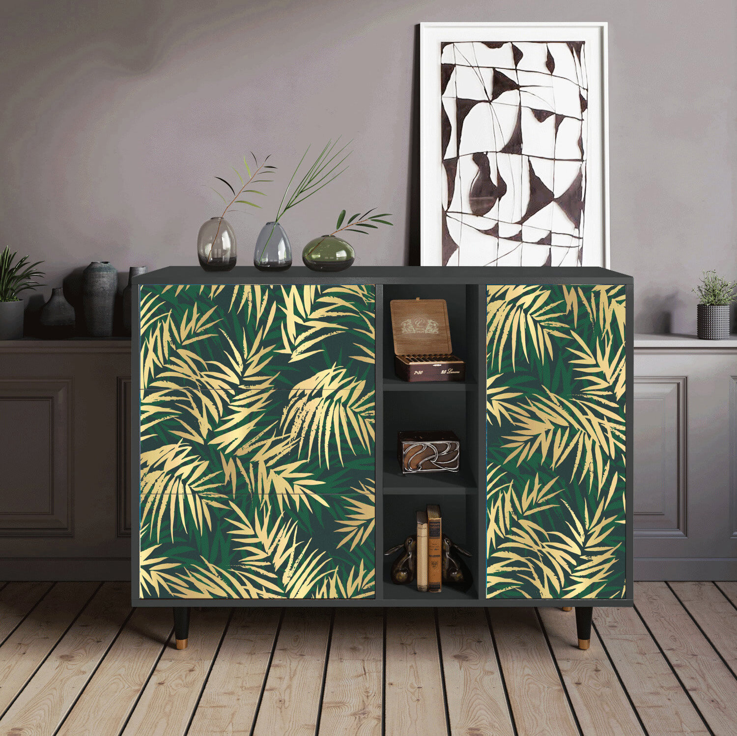 Комод - STORYZ - BS2 Sunny Palm Tree, Разер - 125 x 97 x 48 см , Цвет корпуса - Антрацит