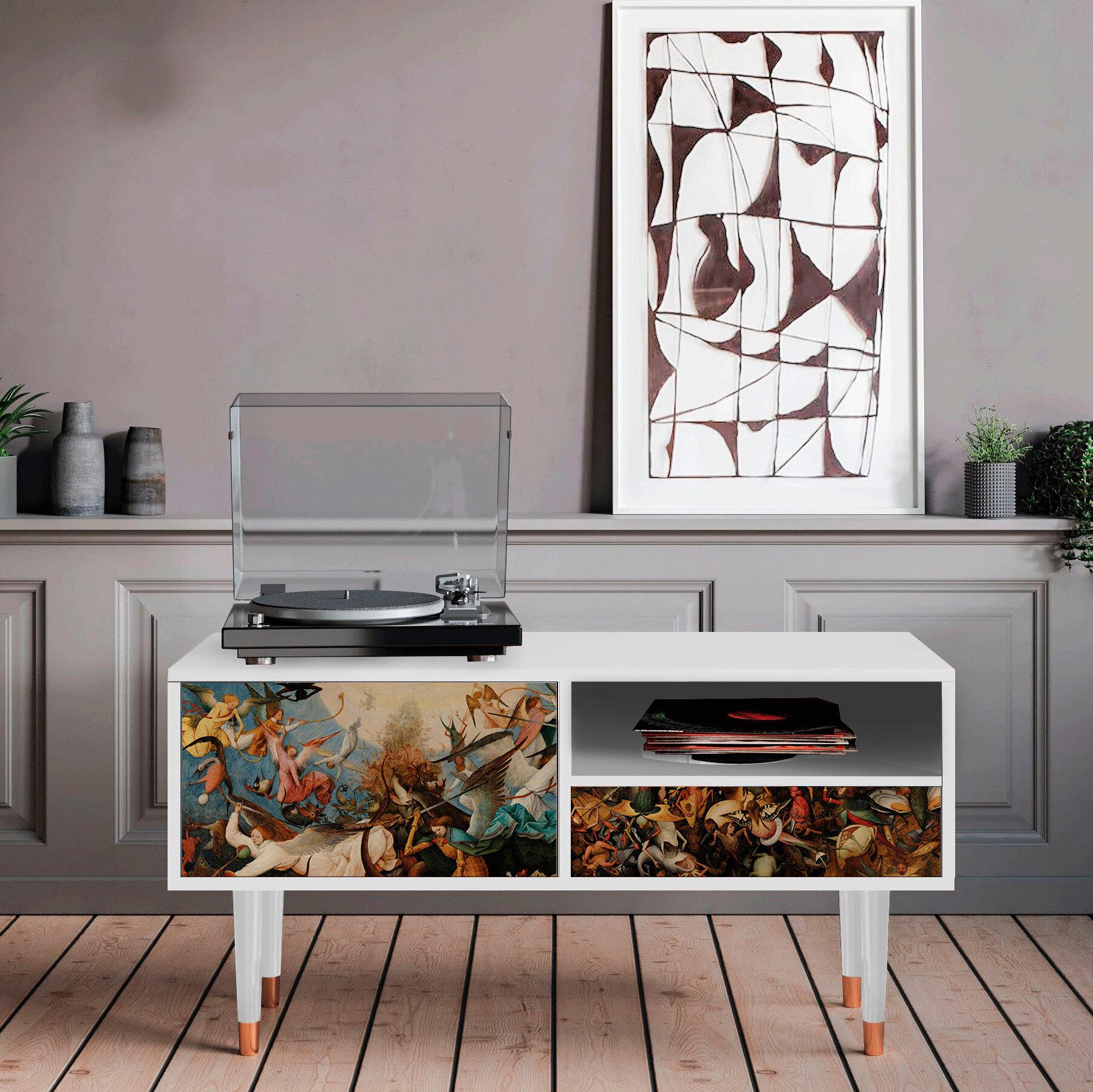 ТВ-Тумба - STORYZ - T3 The Fall of the Rebel Angels by Pieter Bruegel the Elder, Размер - 115 x 59 x 48 см, Цвет корпуса - , Белый