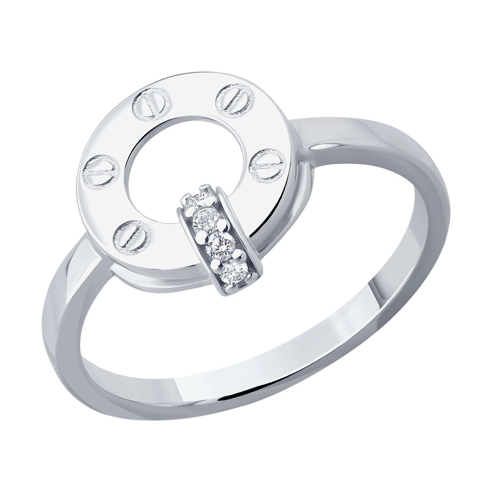 Кольцо, серебро, 925 проба, родирование, фианит