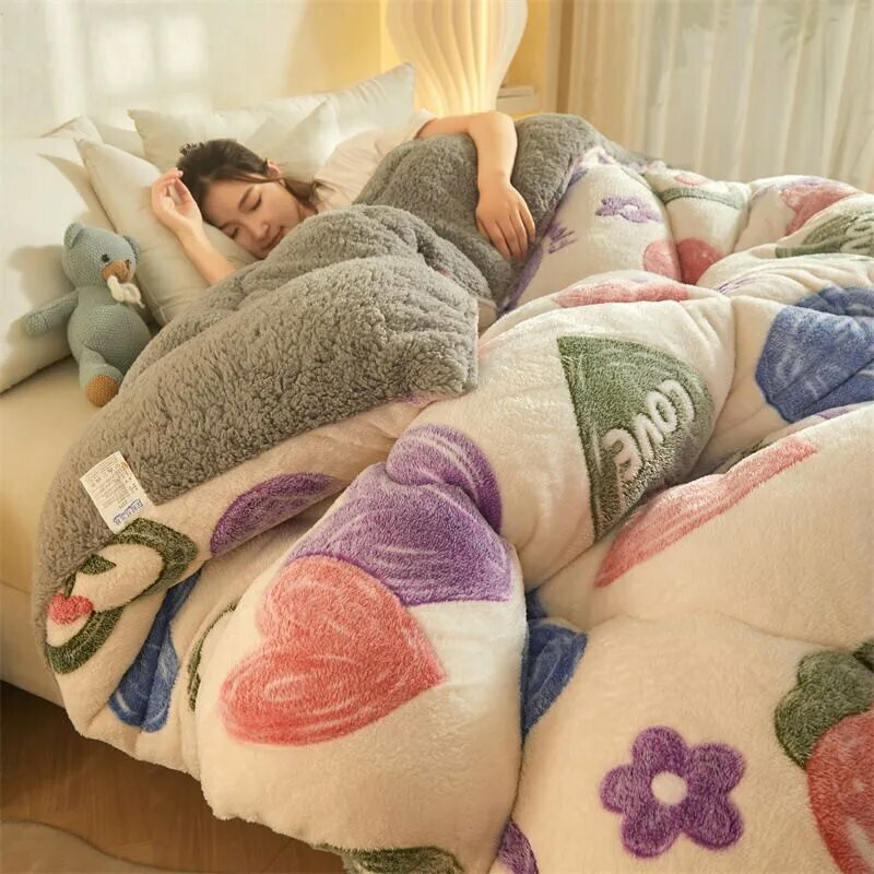 Лоскутное одеяло из овечьей шерсти, одномерное теплое молочное флис, сердцевина из кораллового флиса