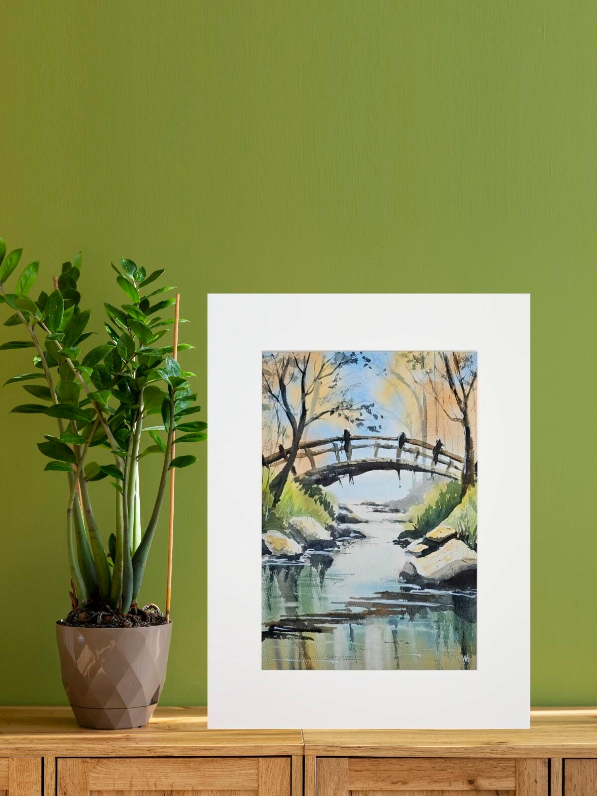 Картина авторская акварельная в паспарту 30х40 см на стену для интерьера "Переправа"