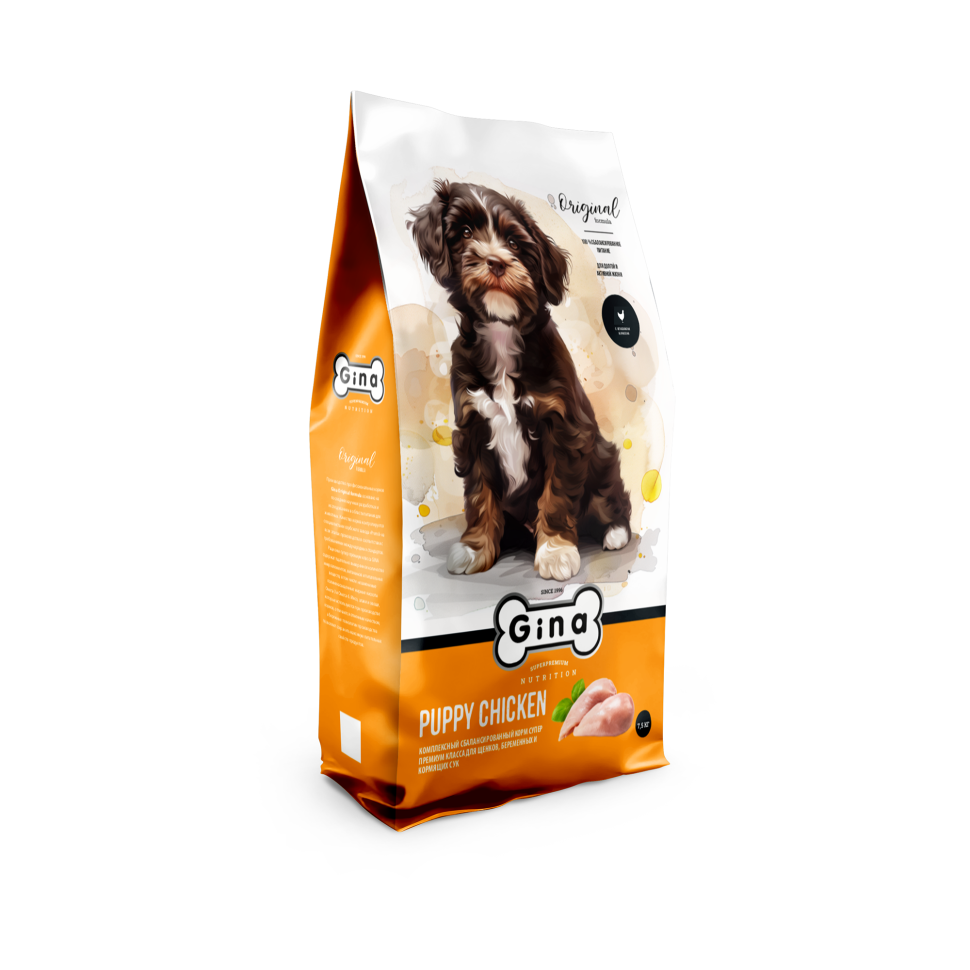 Сухой корм для щенков Gina Puppy Chicken для беременных и кормящих, с курицей - 7,5 кг