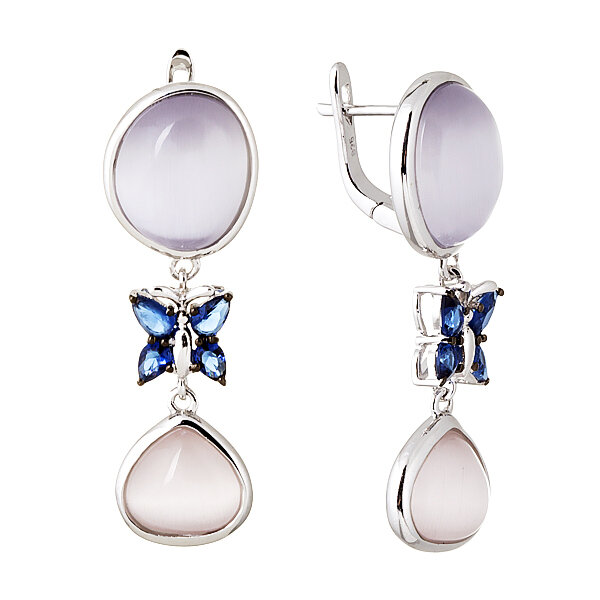 Серьги, серебро, 925 проба, родирование, сапфир синтетический