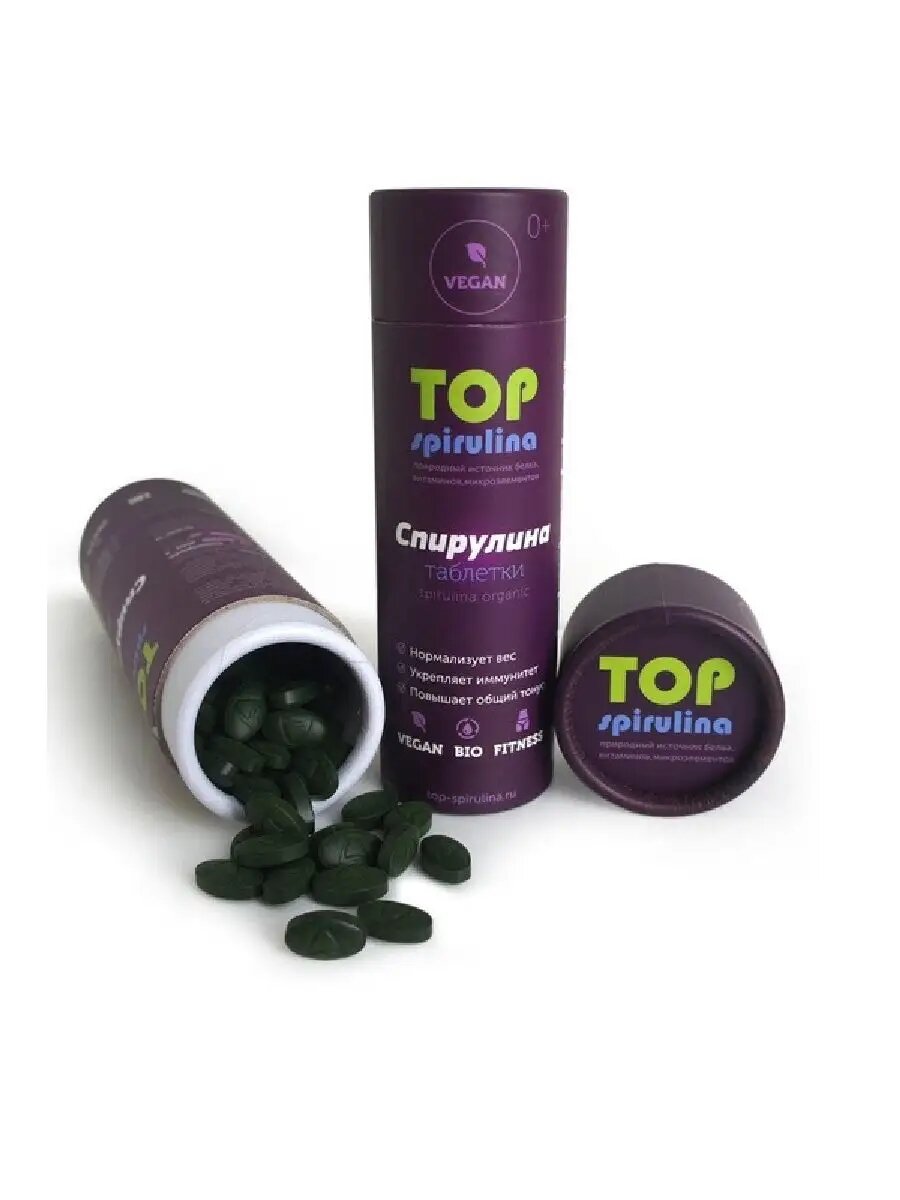 Спирулина, TOP Spirulina, Таблетки, Тубус, 0,5 г, 100 шт