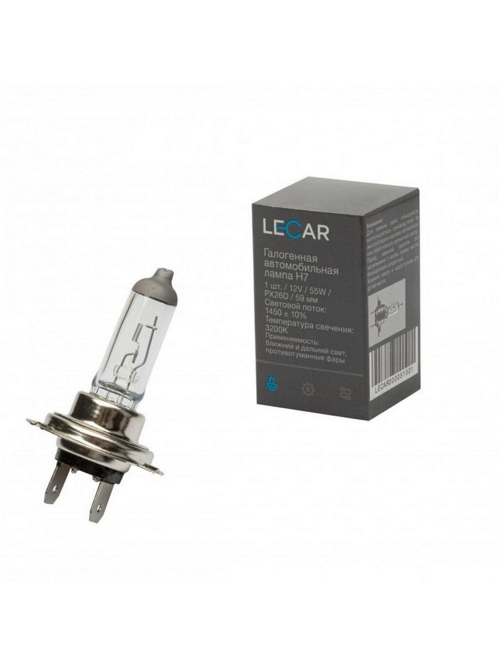 Лампа галогенная Lecar LECAR000051301 H7 (PX26d) 12В 55Вт 1 шт