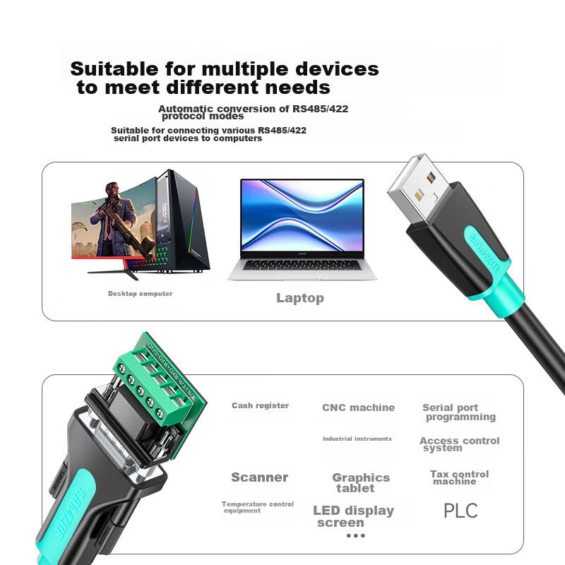 SAMZHE USB to RS485/422 Converter Serial Nine-pin Computer COM Port Communication Cable Industrial Grade Adapter FT232RL+ZT485 Dual Chip U8505 0.5m