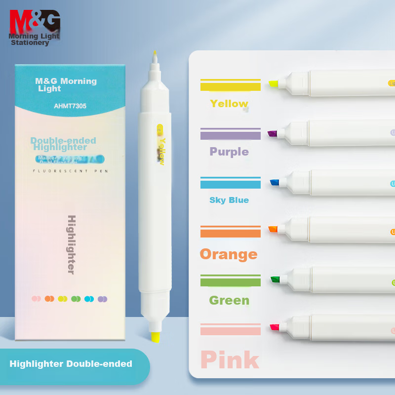 M&G stationery 6-color double-headed fluorescent pen eye-catching key marker pen fluorescent notebook pen water-based marker pen set 6 pieces/box AHMT7305
