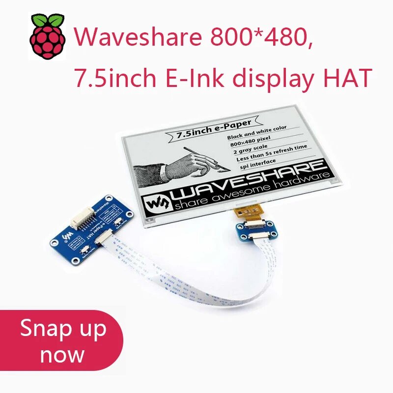 Waveshare 800x480, 7,5 дюйма E-Ink дисплей для Raspberry Pi