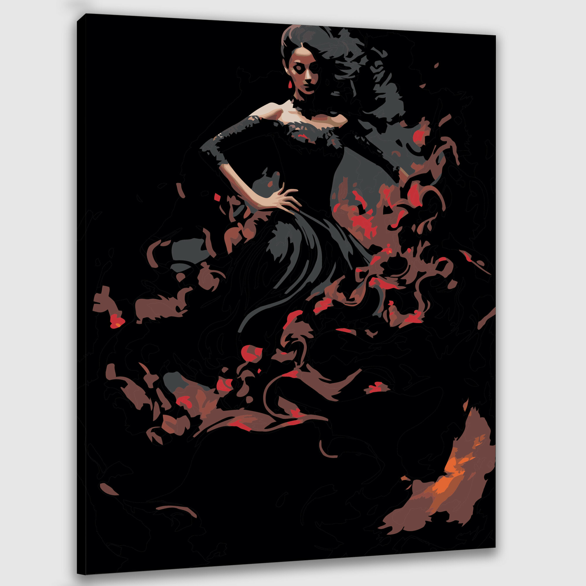 Картина по номерам 40x50 см, фламенко, танцовщица, страсть, интенсивность, испанский танец, яркие цвета, красный