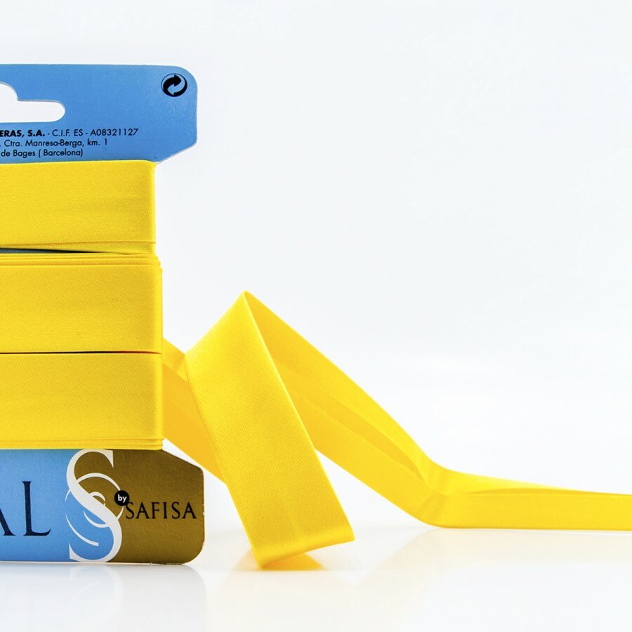 Косая бейка атласная на блистере SAFISA, 20 мм, 2,5 м, цвет 32, желтый